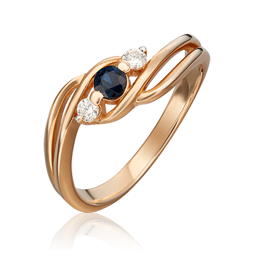 Кольцо, красное золото, 585 проба, сапфир, бриллиант