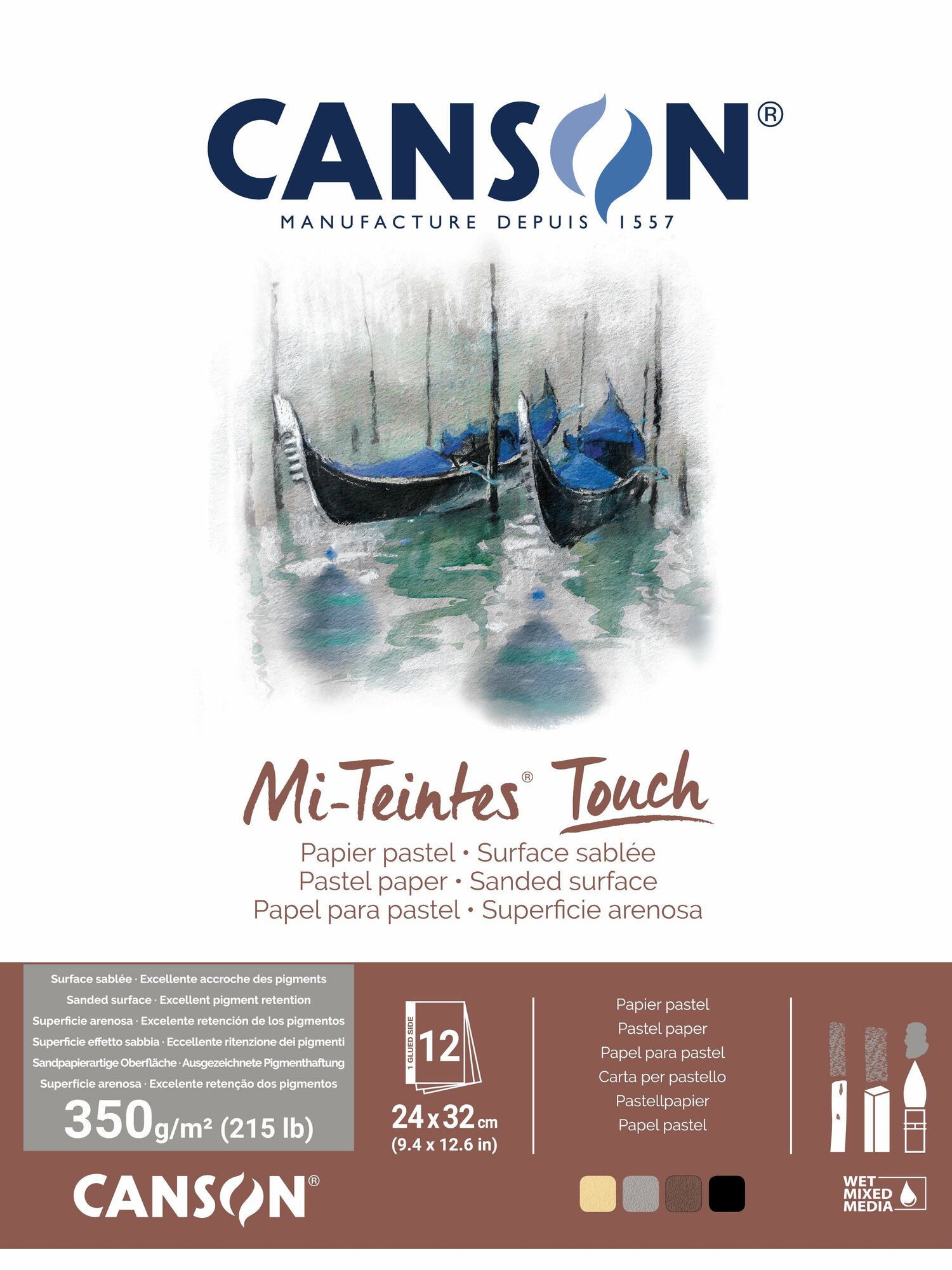 CANSON Mi-Teintes Touch альбом для пастели 350 г/м2, склейка по одной стороне, 12 листов 32 х 24 см, C200005424