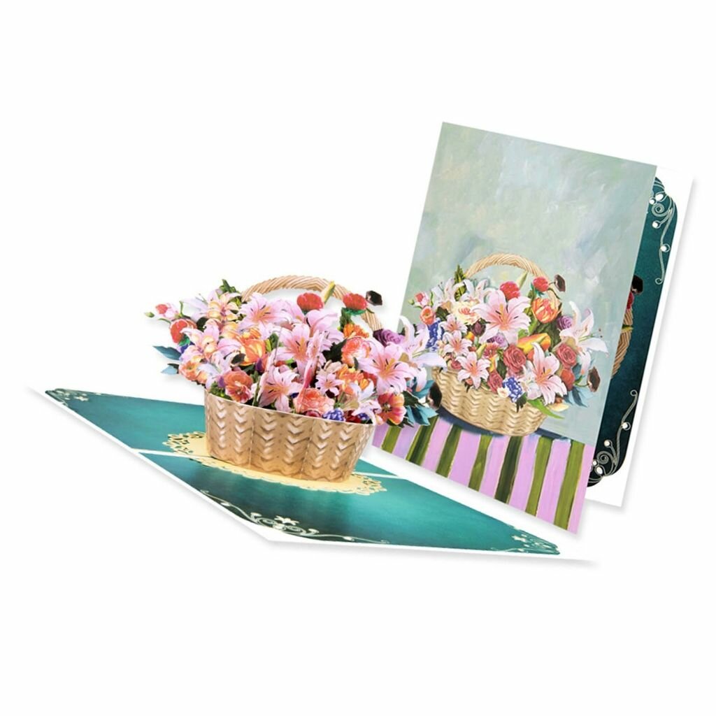 Цветочная корзина 3D объемная поздравительная открытка-акварельная корзина с лилиями A