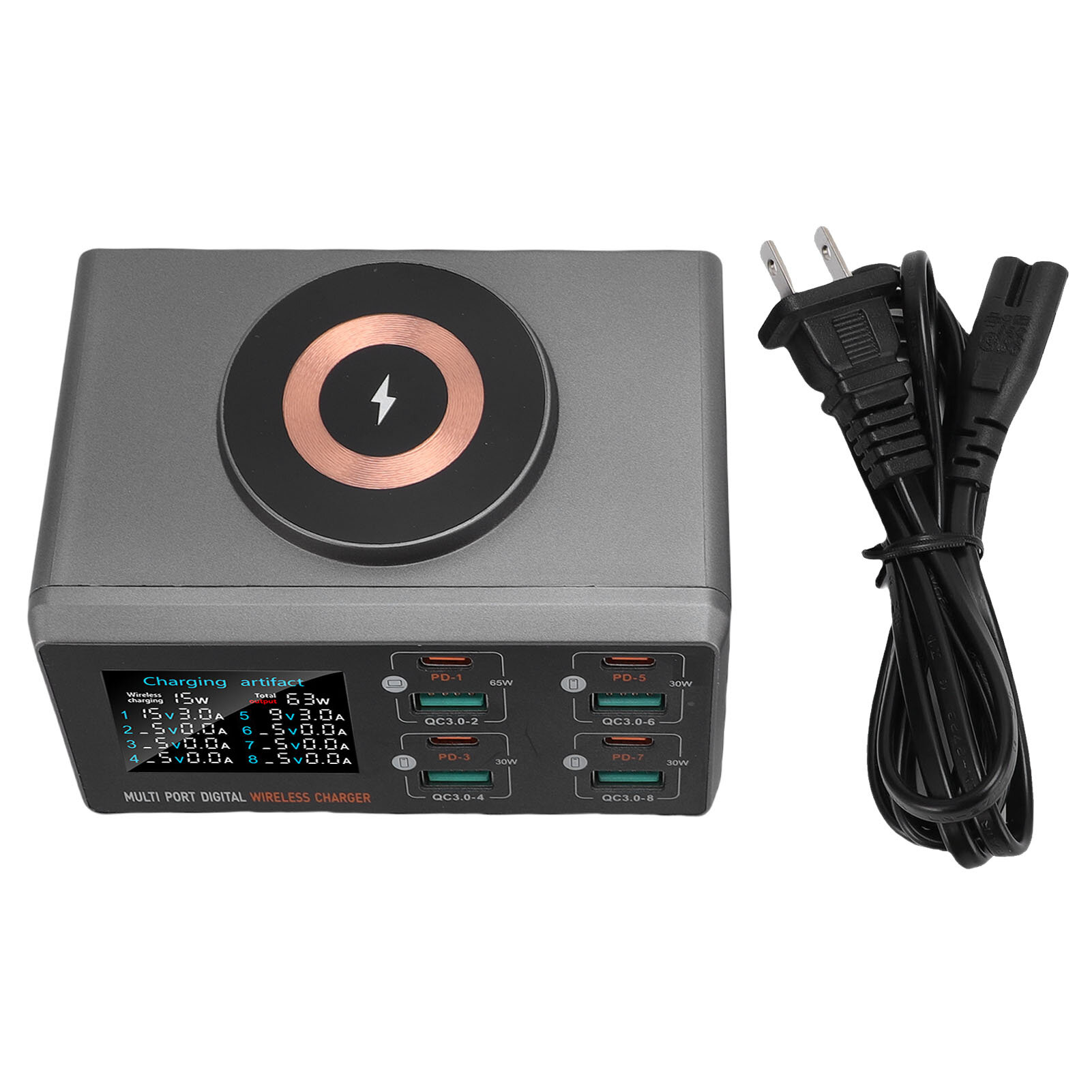 Зарядное устройство для настольного зарядного устройства ЖК -экраны PD Многопортовая зарядная станция с магнитной беспроводной зарядкой 15 Вт.