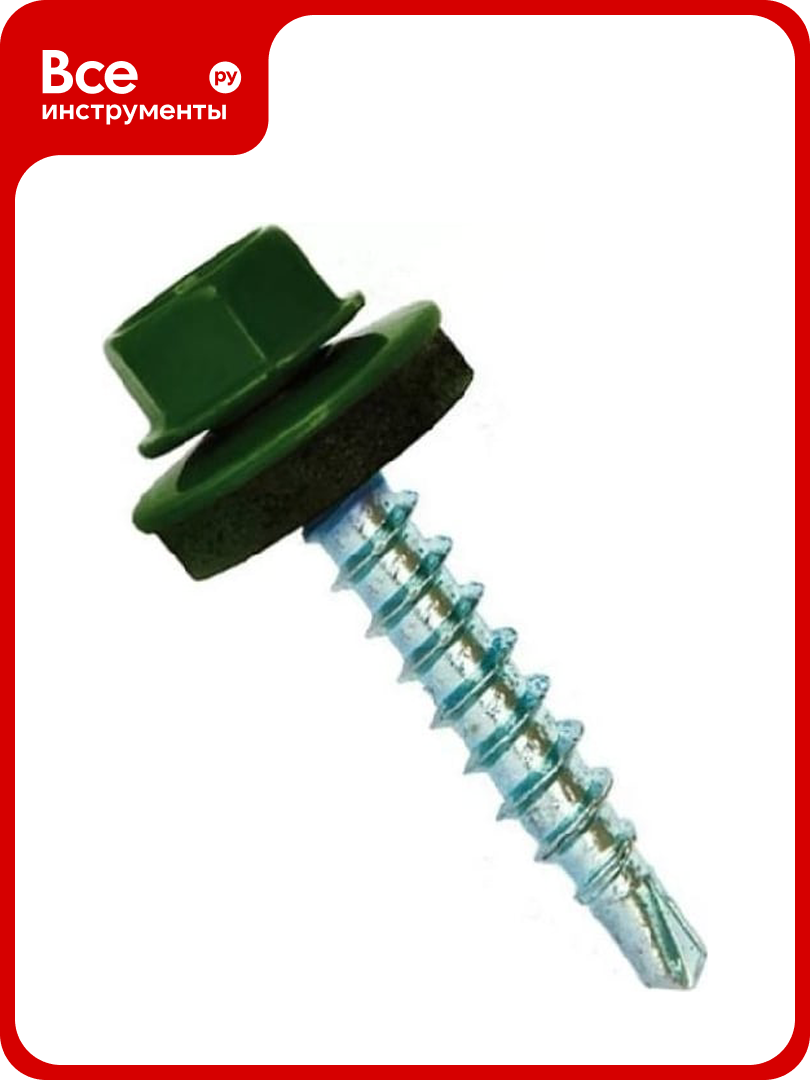 Кровельные саморезы виртуоз, оцинкованные с шестигранным шлицем и головкой, сверлильный наконечник, цвет мох