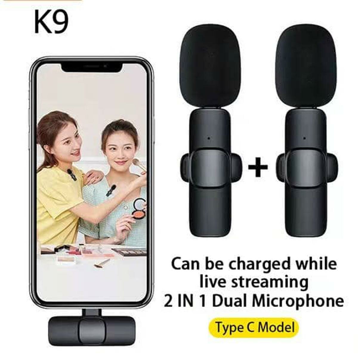 Беспроводной микрофон K9 Двойной микрофон Микрофон Plug & Play USB Type C Plug Беспроводной петличный микрофон | Мини-пе