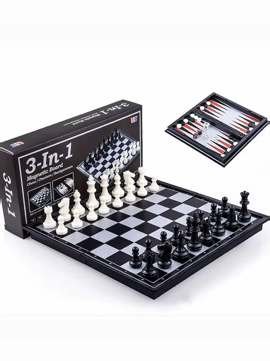 Шашки настольная игра 3 в 1 магнитные шахматы, шашки и нарды 25х25 см