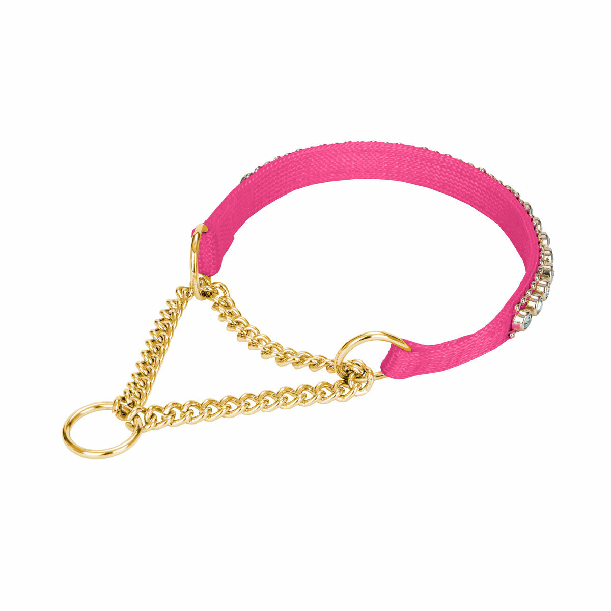 Ошейник-полуудавка для собак ZooOne со стразами 10мм (18*25см) с цугом (золото) розовый 75-2097