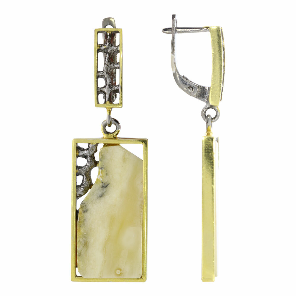 Серьги, серебро, 925 проба, золочение, янтарь