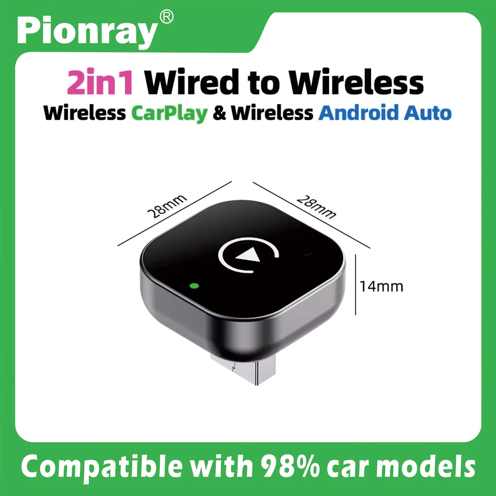 Pionray 2in1 Wireless CarPlay Dongle Беспроводной Android Auto адаптер AI Smart Box Автомобильные интеллектуальные системы для автомобиля с проводной ТВ-приставкой