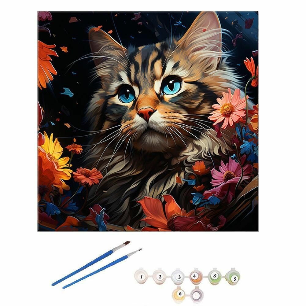 DIY Картина по номерам Кошечка купается 20х20/без рамки/Набор для цифровой живописи