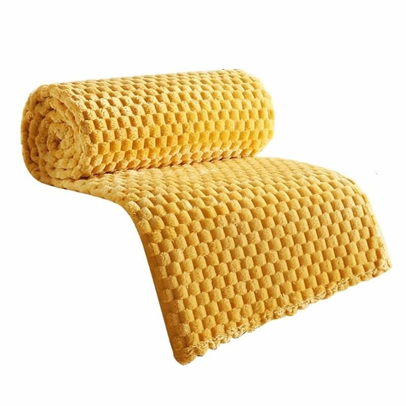 Мягкое флисовое одеяло в клетку, Желтый - Стиль 1