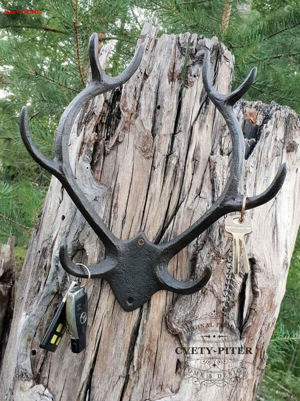 Вешалка настенная, чугунная, крючки декоративные Рога оленя