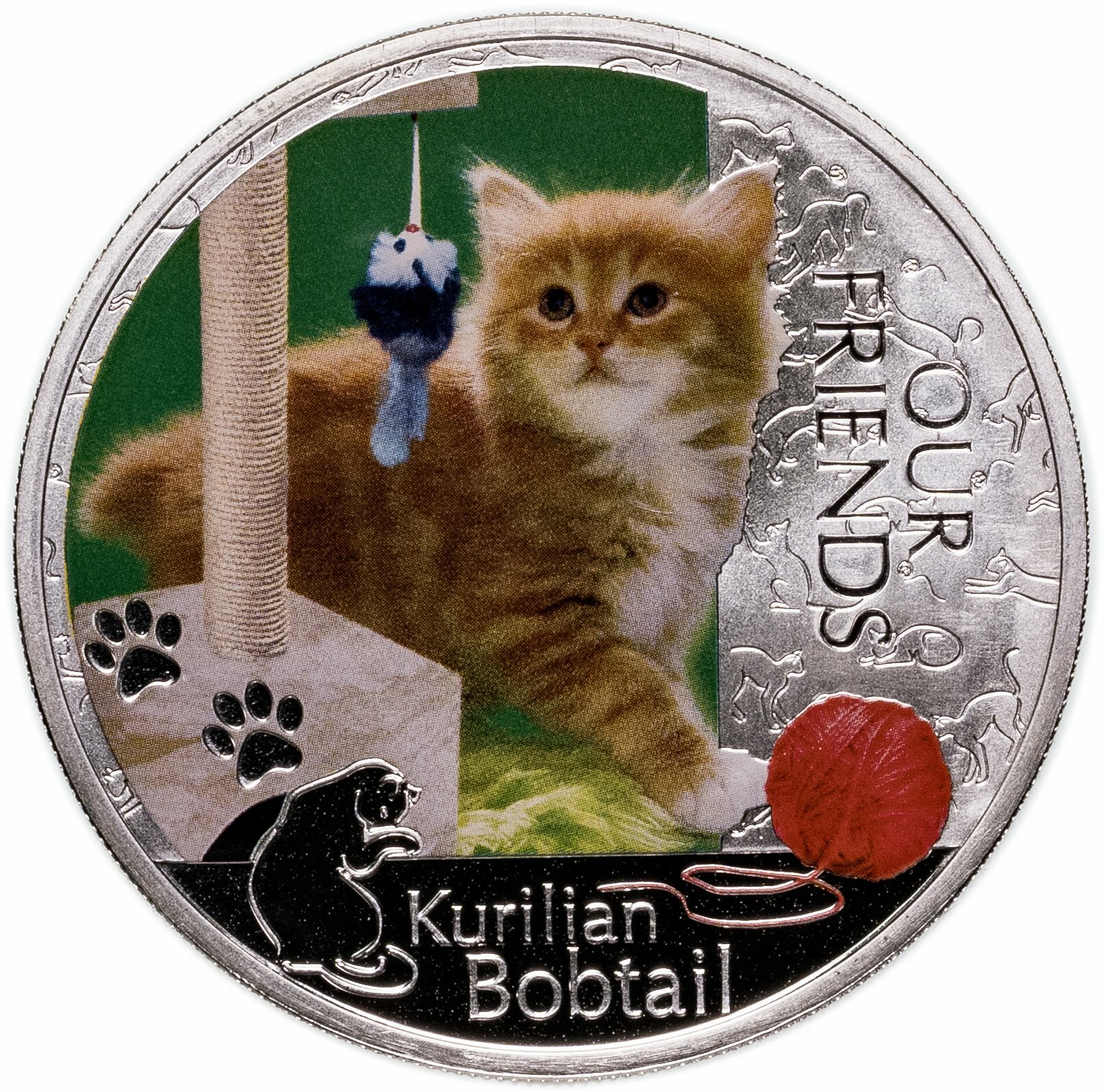 Ниуэ 2 доллара 2012 "Наши друзья - Кошка Курильский бобтейл" в футляре в виде клубка и с сертификатом, Серебро 999, в сохранности Proof