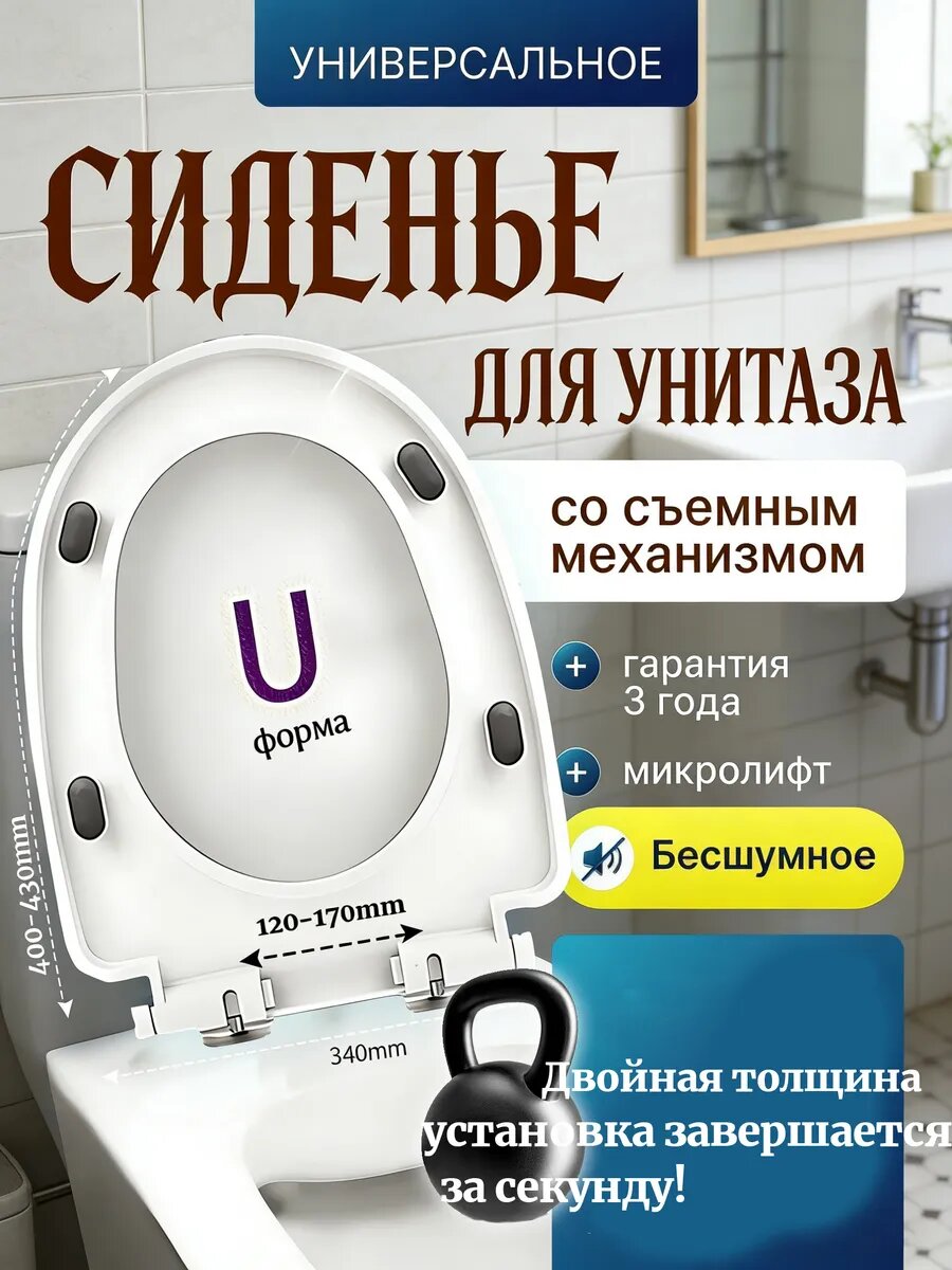 Сиденье крышки для унитаза, с микролифтом, универсальное, 42x34см