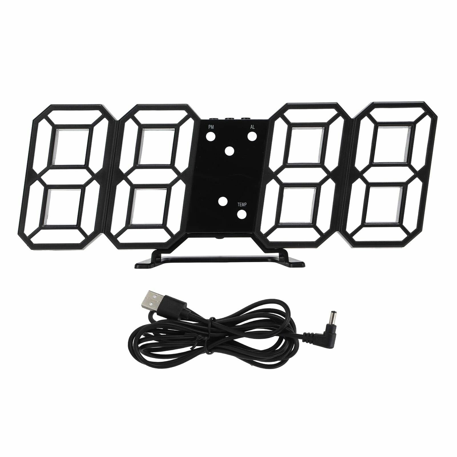 3D LED часы с голосовым управлением черные