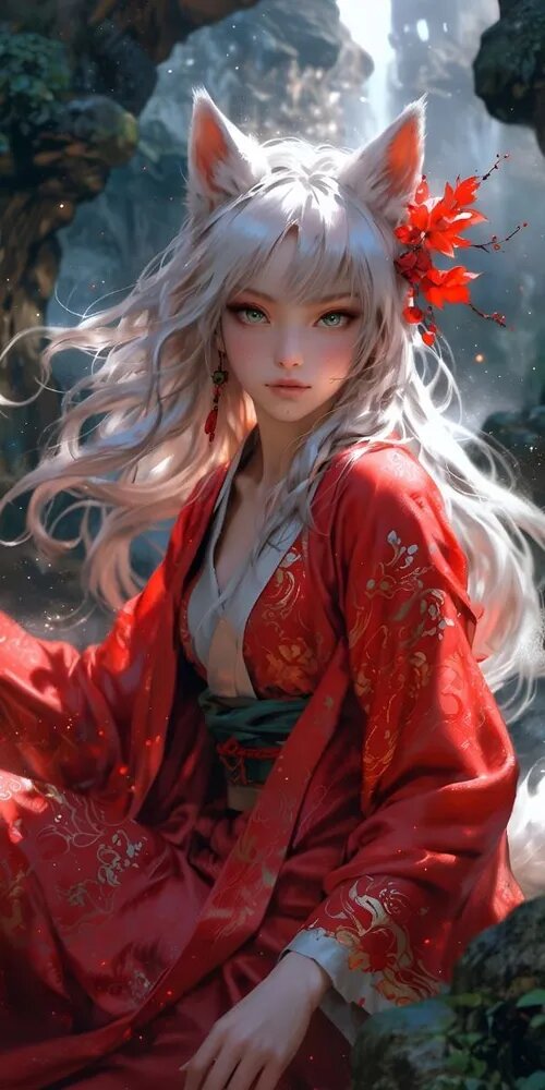 Алмазная Мозаика "Самурай Япония Гейша С Лисой Кицунэ" 40X50 См Алмазная Вышивка / Картина Стразами Подарков /Украшения