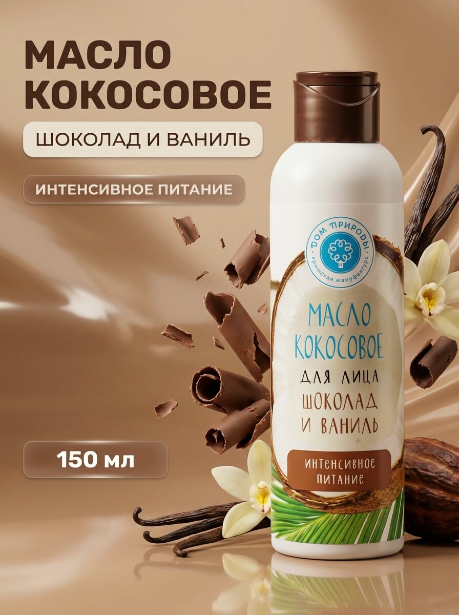 Масло кокосовое для лица Шоколад и ваниль Интенсивное питание для сухой и чувствительной кожи, 150 мл