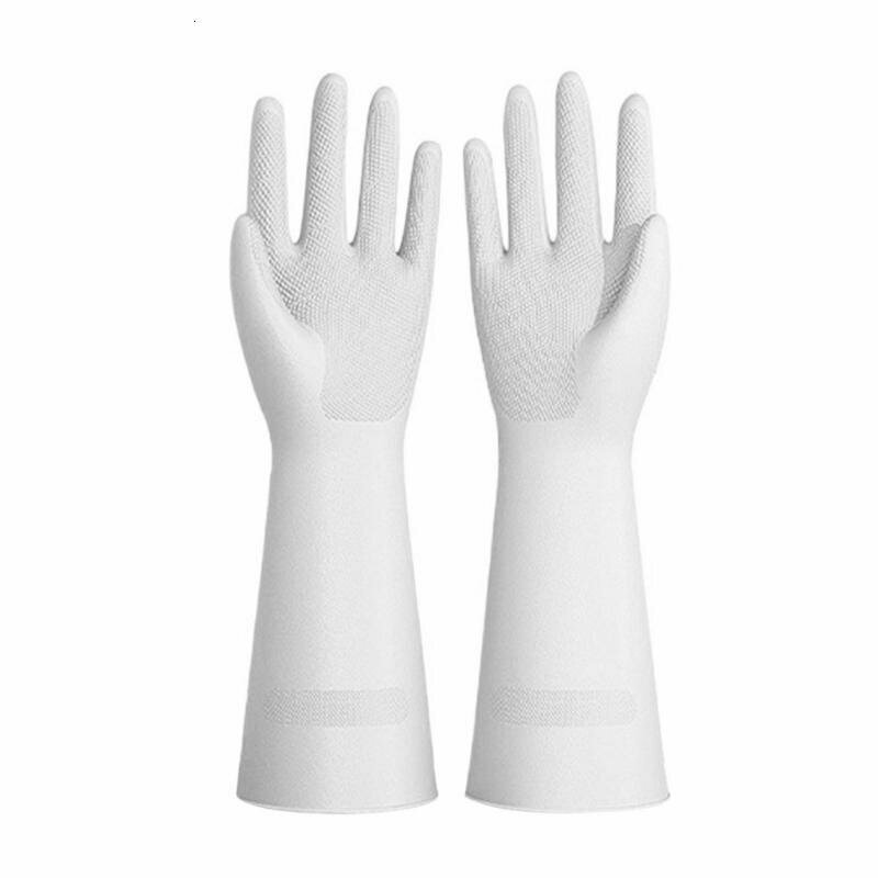 Усиленные резиновые перчатки для мытья посуды с шнурком, Белый 1 пара