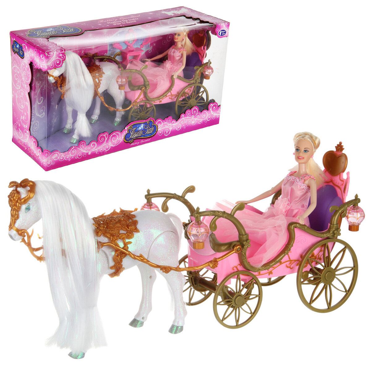 Карета с лошадью со звуком, Veld Co / Фигурка лошадки и принцессы