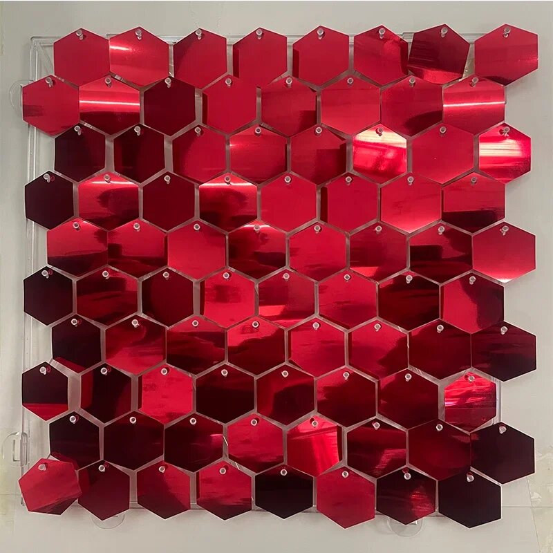 Блестящая панель с пайетками 30x30 см, набор из 6 штук Красный, hexagon red