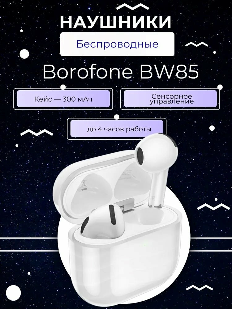 Наушники беспроводные TWS BOROFONE BW85 Smart, bluetooth V5.4 (Белый)