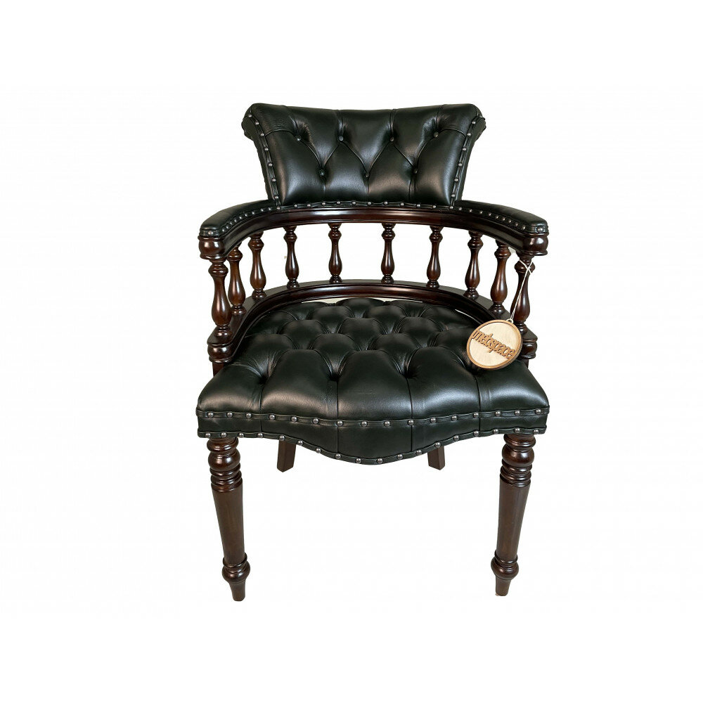 Кабинетное полукресло, обивка- натуральная зеленая кожа