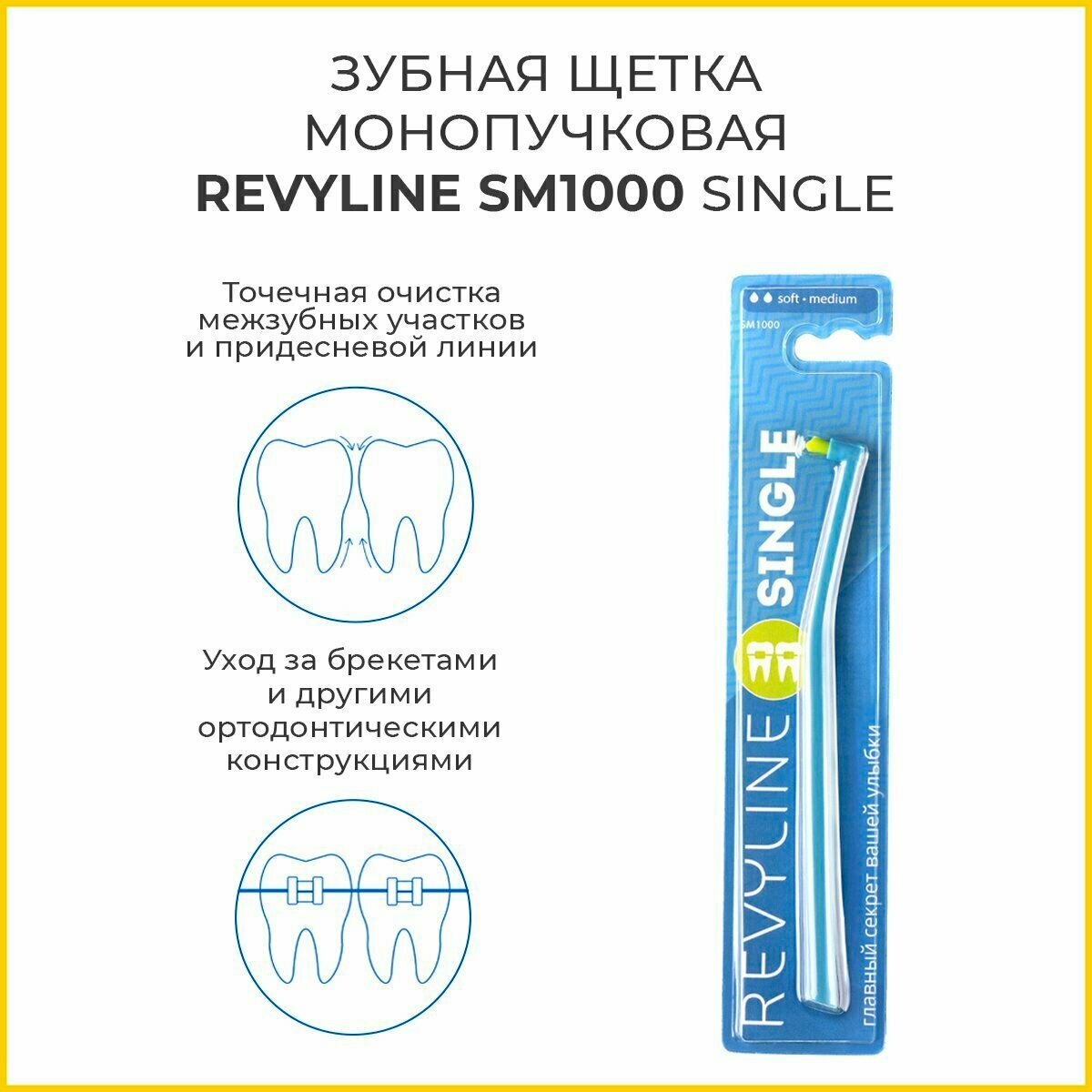 Щетка монопучковая /Revyline/ SM1000 Single голубая с салатовой щетиной