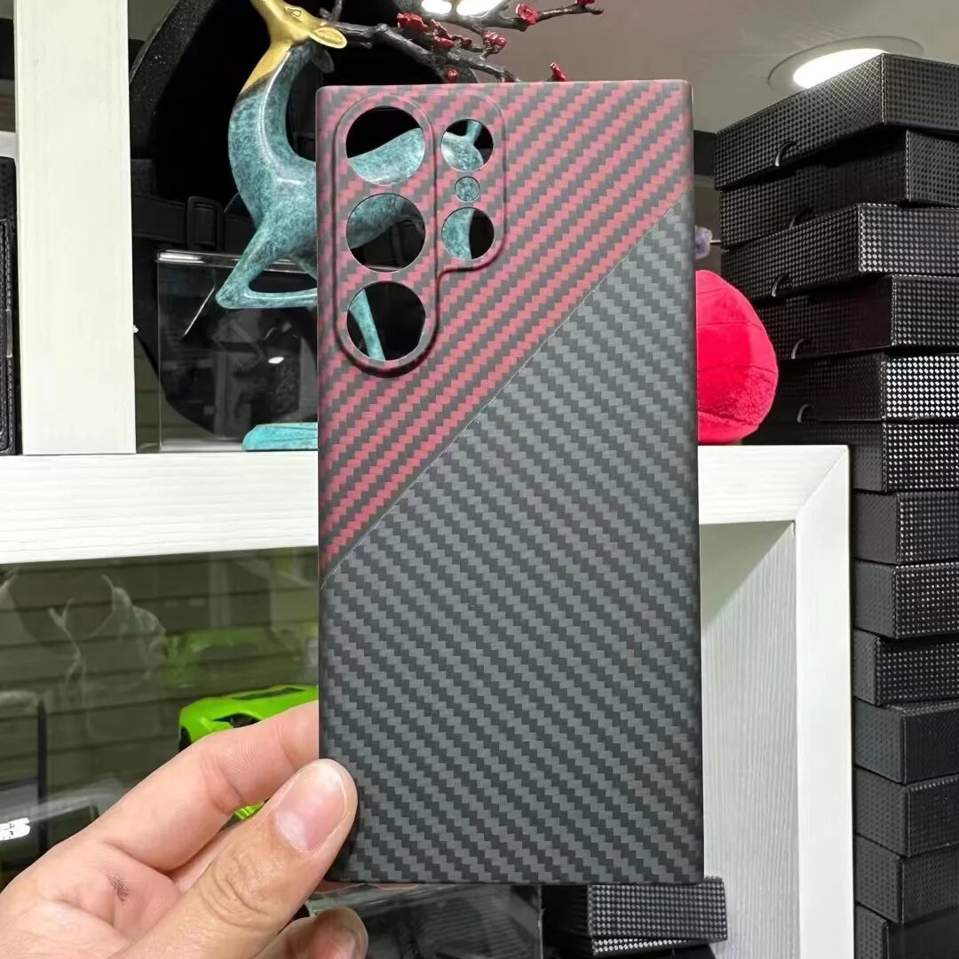 Чехол из углеродного волокна YTF-Carbon для Samsung Galaxy 24/s25, ультра-арамидное волокно, защита от падения Galaxy s22/s23 Ultra, чехол Black and Red, For S23 Ultra