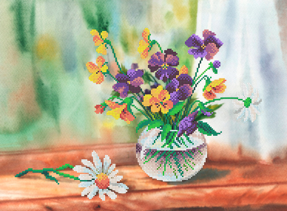 Канва/ткань с рисунком М. П. Студия для вышивания бисером №1 40 см х 40 см Г-129 Весенний букет