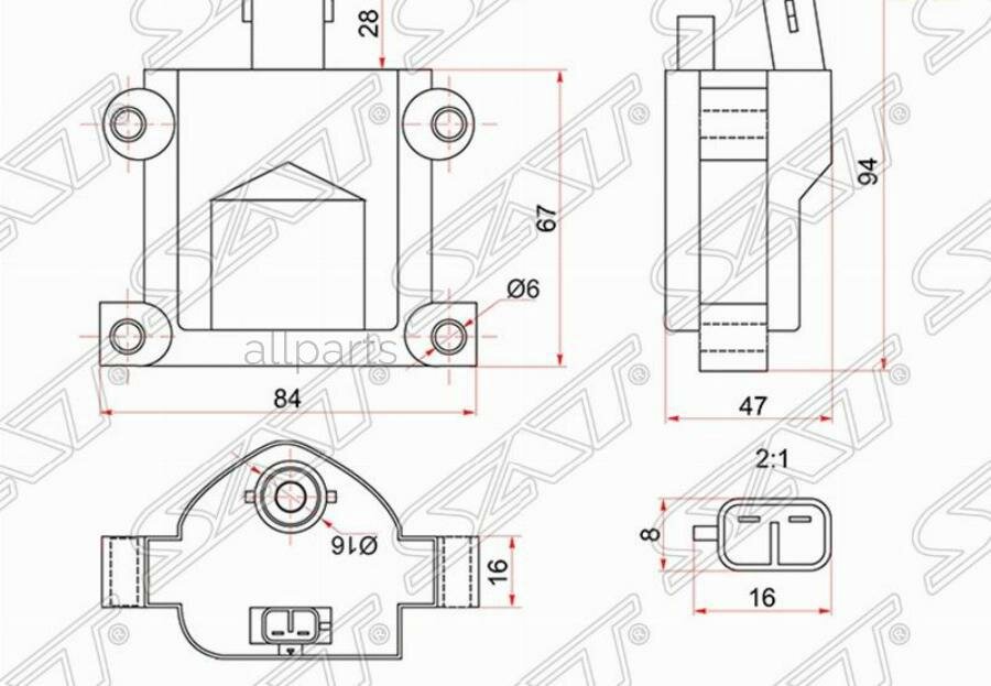 SAT ST-19500-74091 Катушка зажигания TOYOTA CALDINA ST195/190/CARINA AT190/CORONA ST190 (модуль)