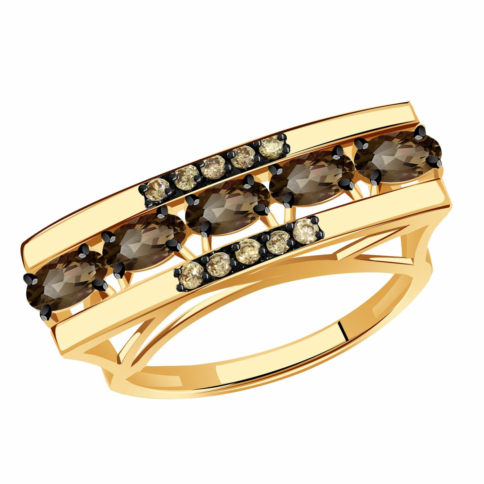 Кольцо дорожка, красное золото, 585 проба, фианит, раухтопаз