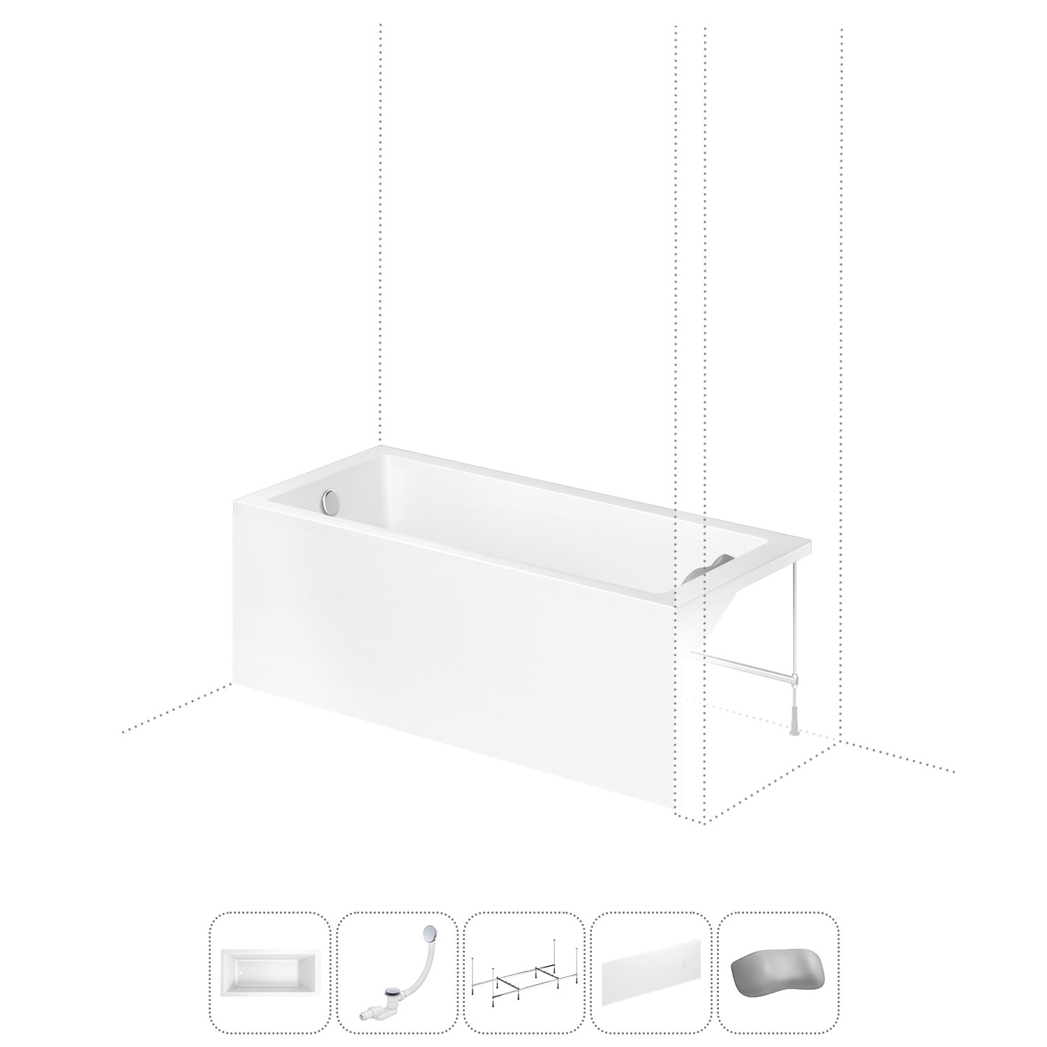 Акриловая ванна 170x80 с каркасом и экраном Lavinia Boho Catani 202011612 в наборе 5 в 1: угловая ванна акриловая 170 x 80 см (левый разворот), слив-перелив, каркас, экран, подголовник