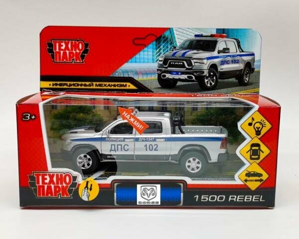 Машина металлическая свет-звук Додж Рам Полиция 13 см. серебряный Технопарк RAM1500-13SLPOL-SR (72)