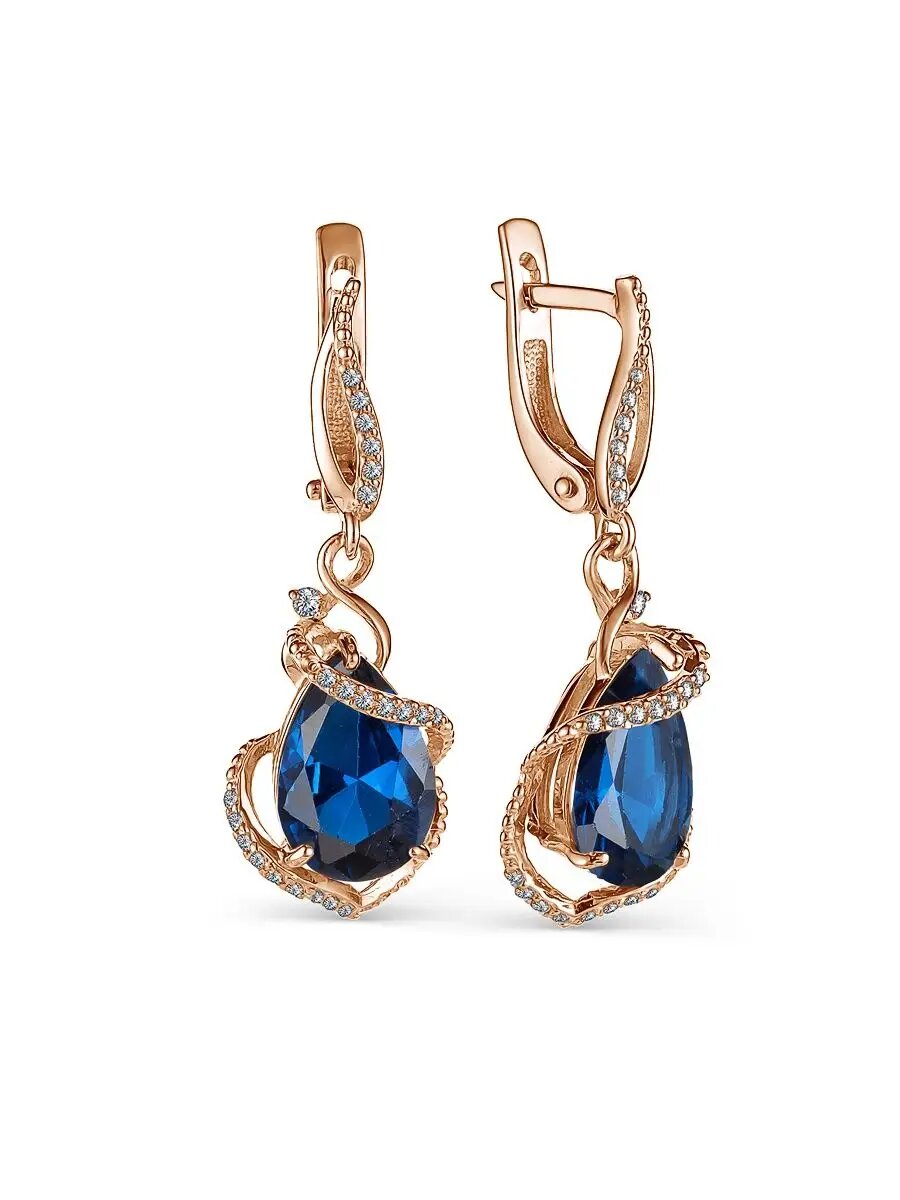 Серьги, красное золото, 585 проба, сапфир, бриллиант