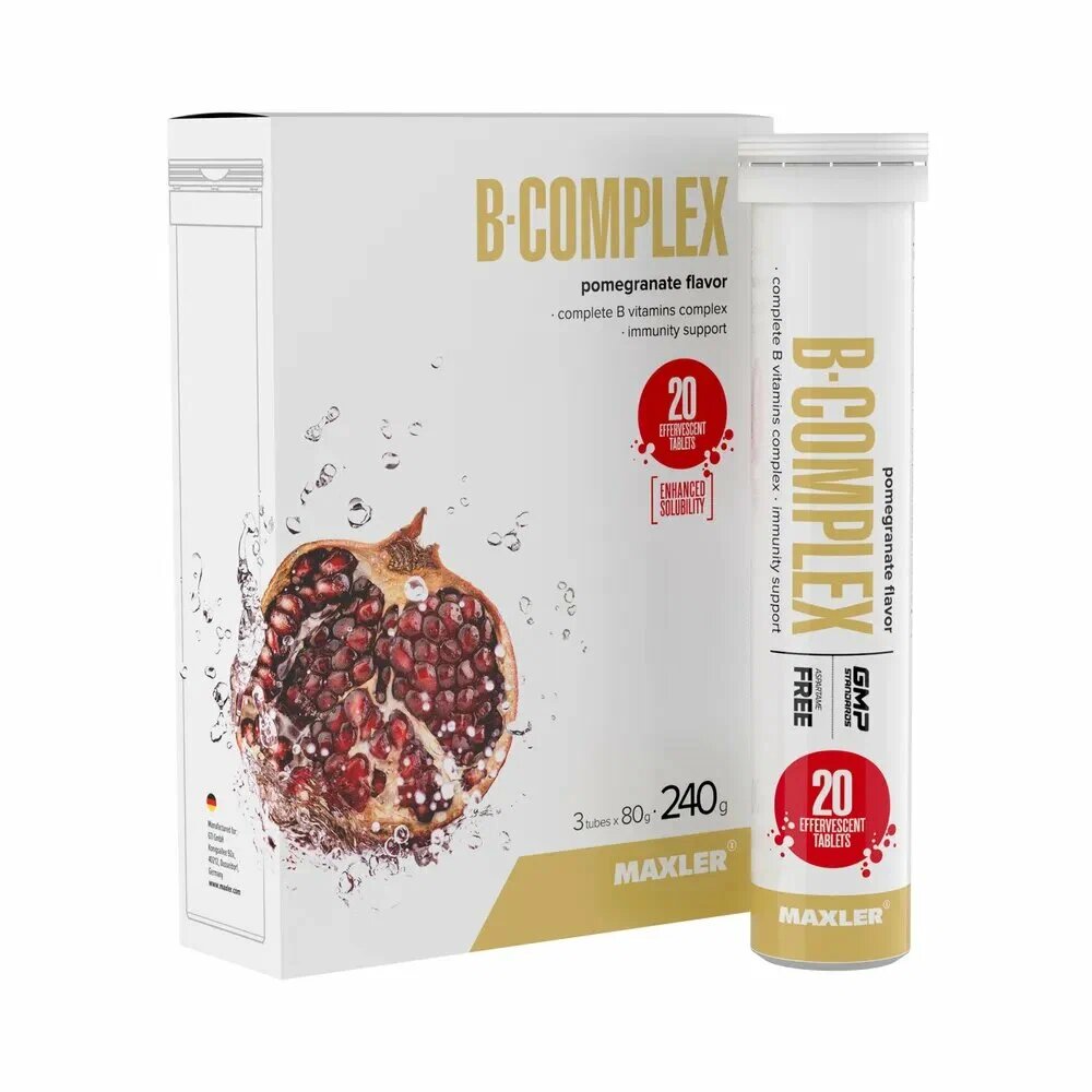 Витамины Maxler "В-Complex", БАД, шипучие таблетки, с гранатом