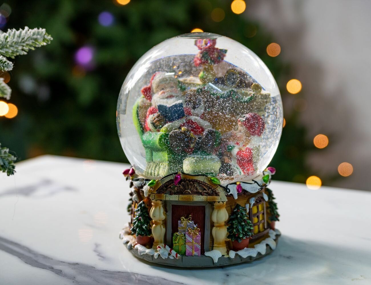 Снежный шар санта У камина, музыкальный, 16х20 см, Sigro 50-0394