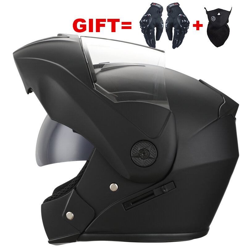 Motorcycle Helmet106 2 gifts2, Матовый черный (прозрачная линза), XL