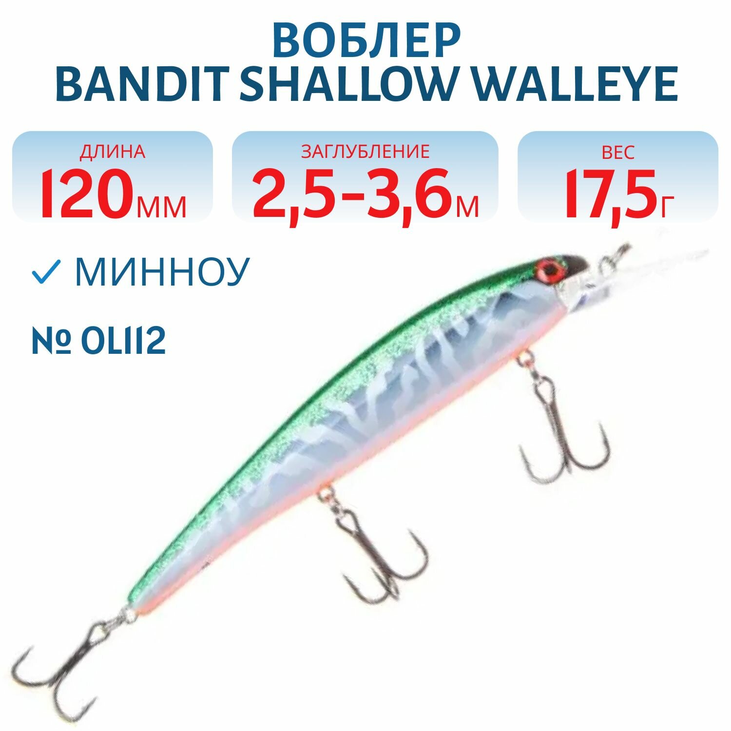 Воблер BANDIT SHALLOW WALLEYE, 120 мм, 17,5 гр, цвет OL112