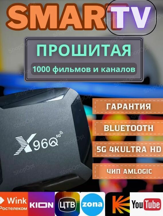 Смарт ТВ приставка x 96 q прошитая 4K. Тв каналы и кино бесплатные