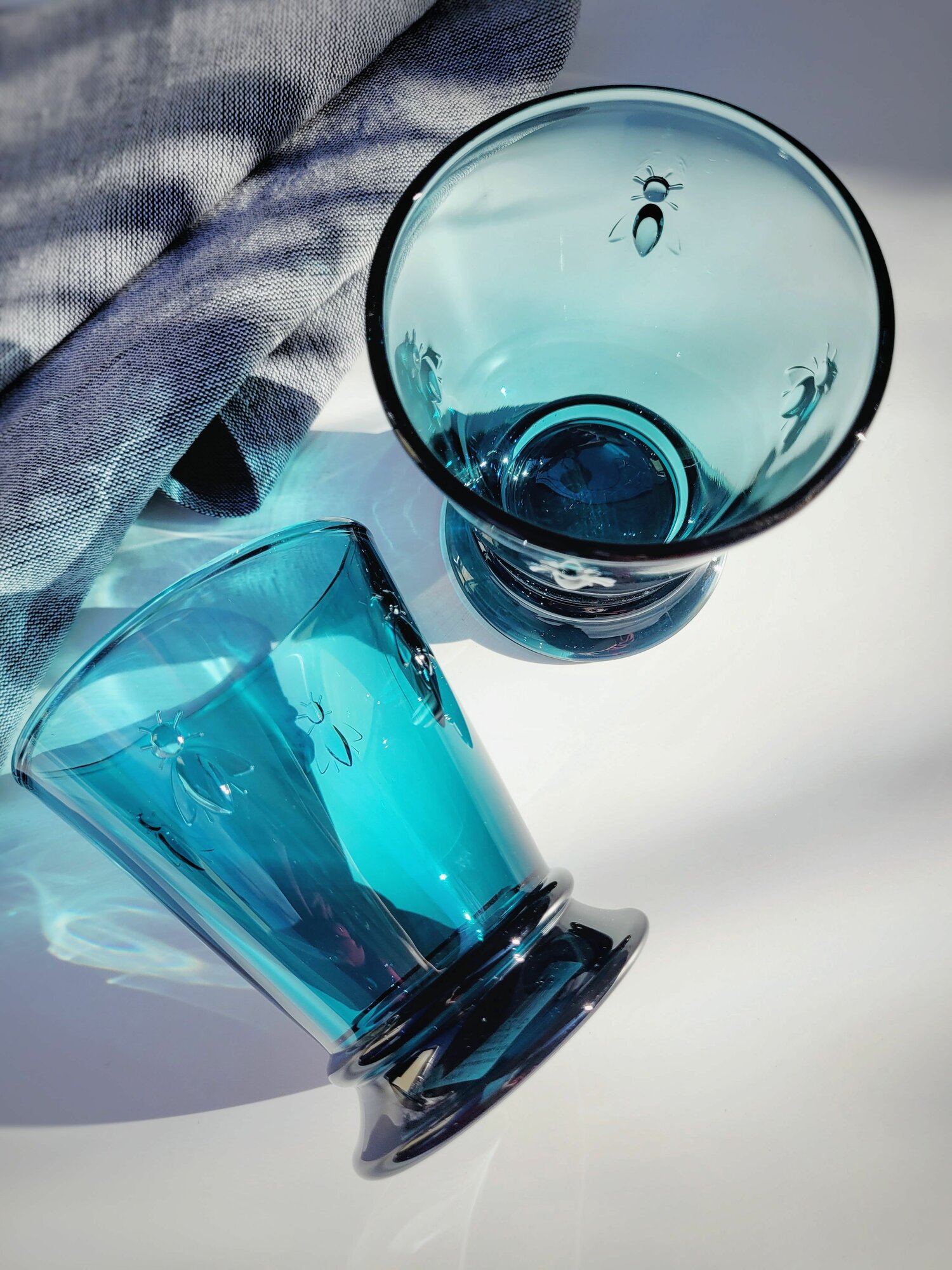 La Rochere набор стаканов зелёных пчёлка "ABEILLE BLEU NUIT" 2 шт, 260 мл. Закаленное стекло. Франция