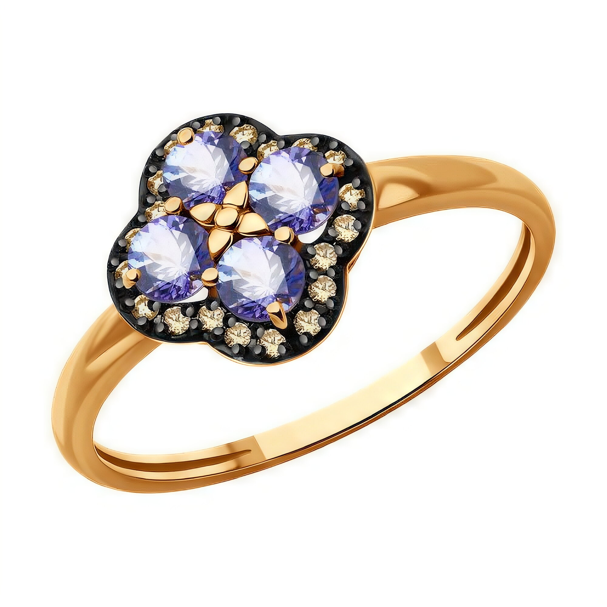 Кольцо, красное золото, 585 проба, танзанит, бриллиант