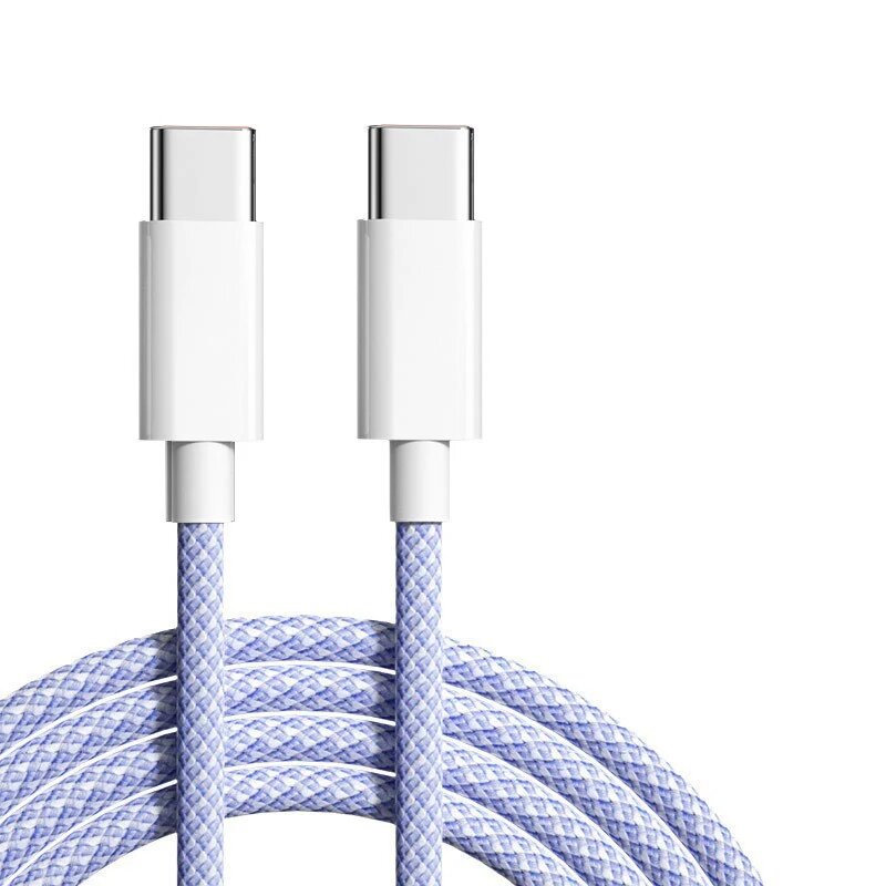 Кабель USB-C для быстрой зарядки PD мощностью 60 Вт для iPhone 16 15 Pro Max, провод Type-C к Type-C, Huawei Xiaomi, Samsung, кабель для быстрой зарядки 1 м, Purple