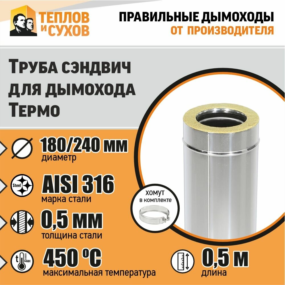 Труба Термо L 500 ТТ-Р 316-0.5/304 D180/240 с хомутом