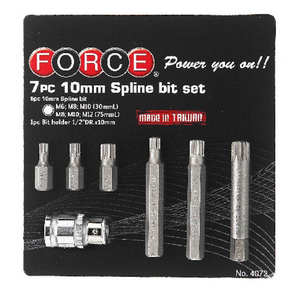 Набор бит Spline M6-M12 с держателем 1/2"х10мм, 9пр F-4072