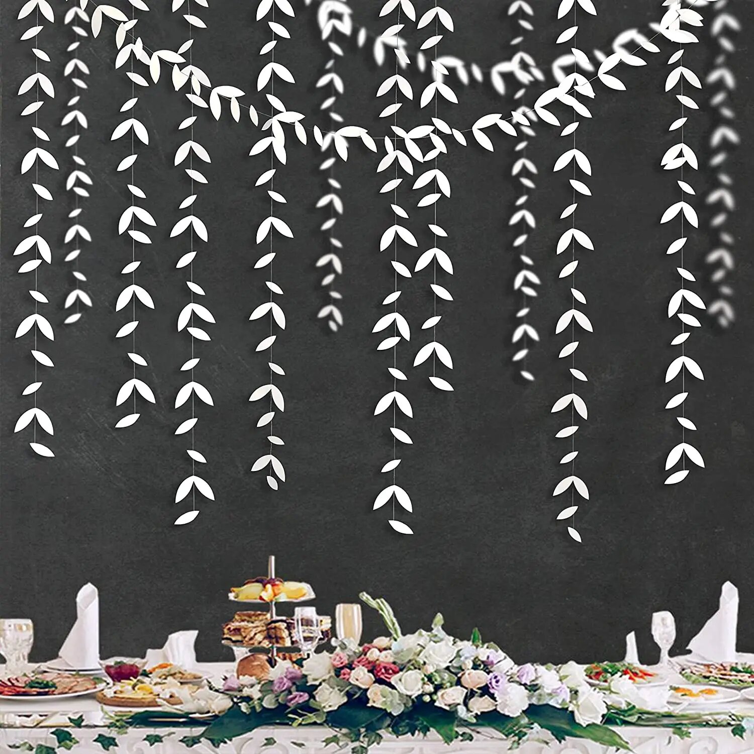 Золотые бумажные листья гирлянды 13 футов Белый, White 13Ft