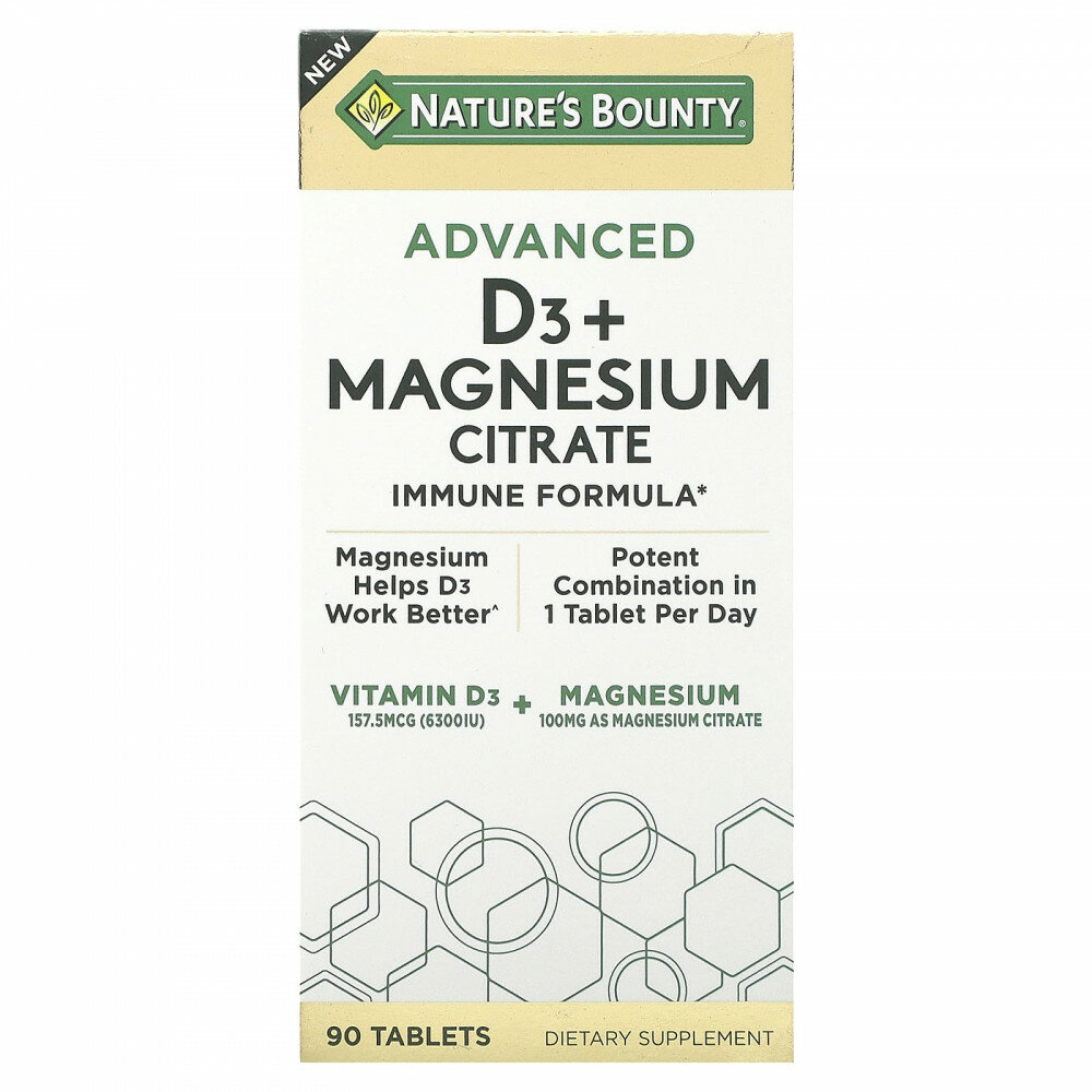 Nature's Bounty, улучшенный цитрат магния и D3, 90 таблеток