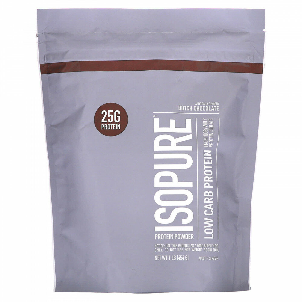 Isopure, протеиновый порошок с низким содержанием углеводов, голландский шоколад, 476 г (1,04 фунта)