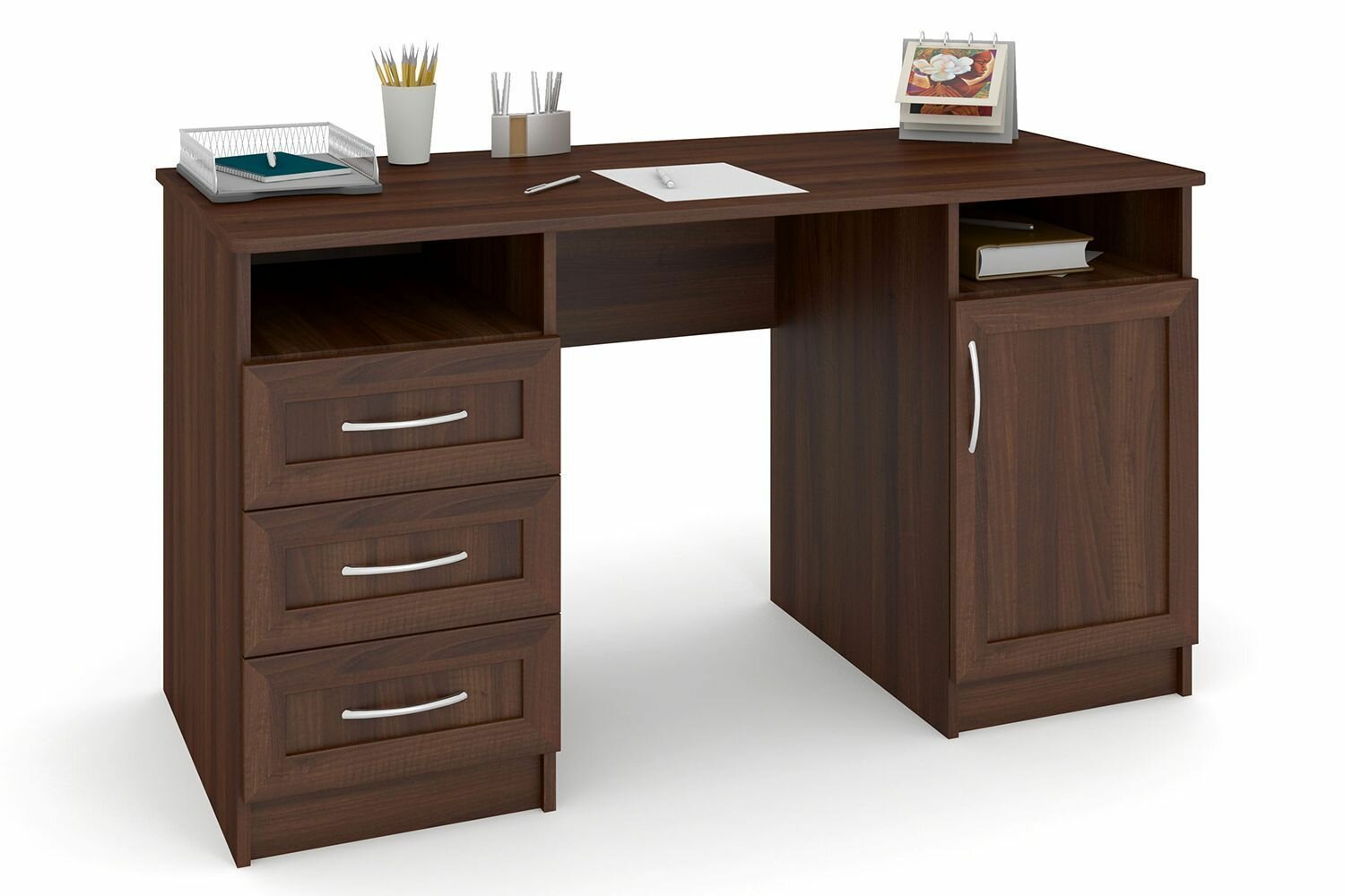 Стол компьютерный, письменный СП-5 МДФ двухтумбовый, дуб апрель темный, рамка квадро, ящики слева