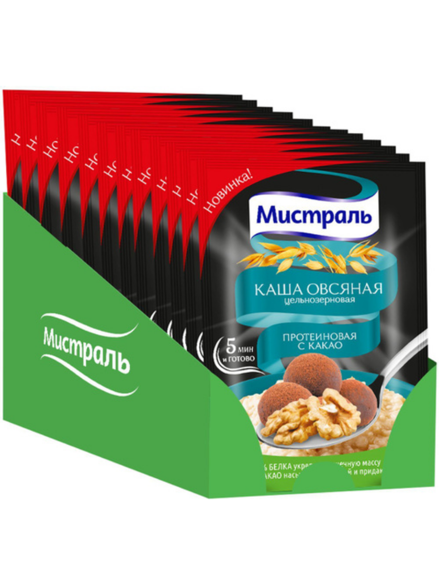 Каша овсяная цельнозерновая протеиновая с какао без варки 40г*12штук