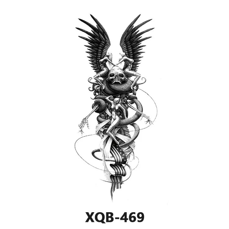 Временная татуировка XQB-469, скелет с крыльями