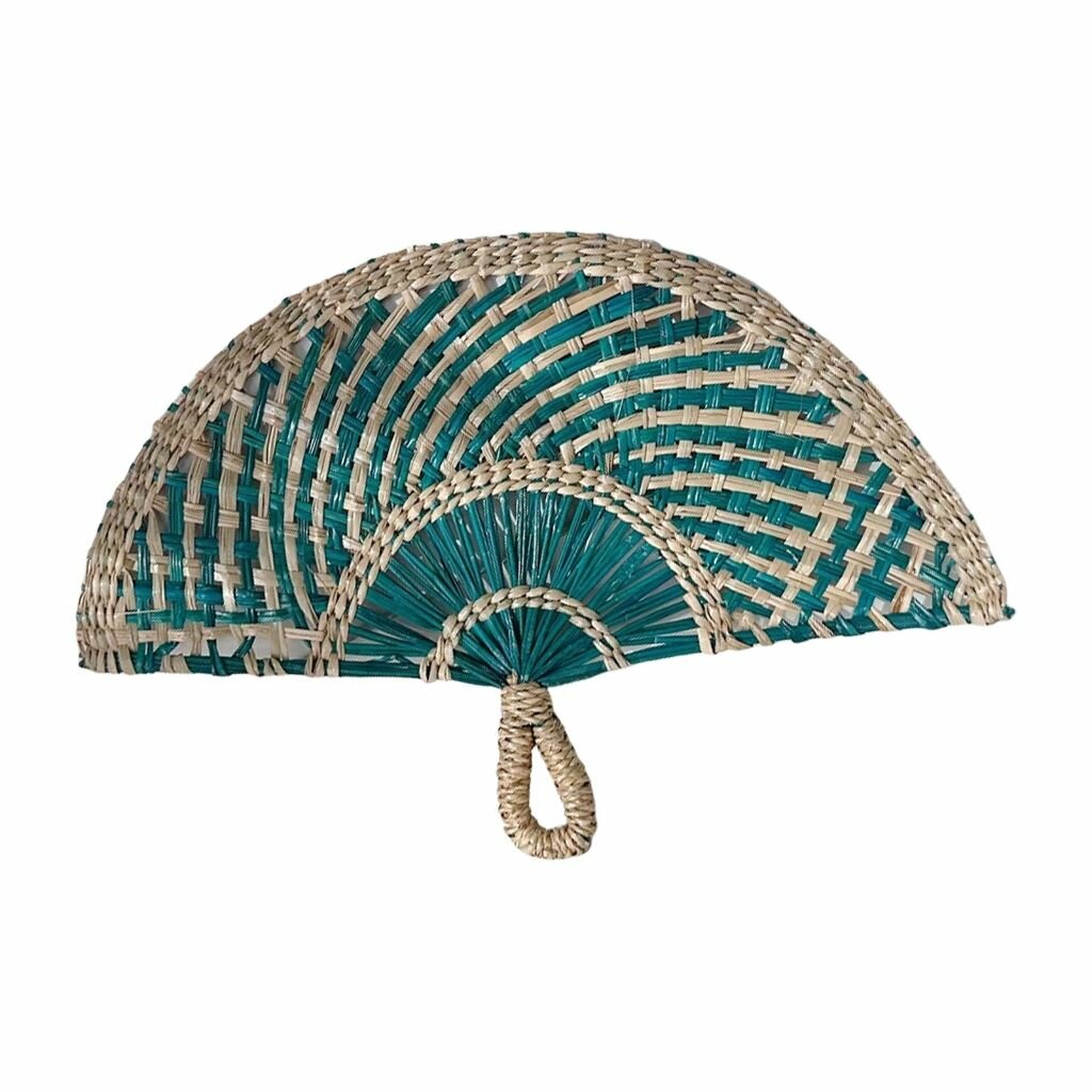 Ручной плетеный веер из травы, красочный соломенный веер, летний охлаждающий аксессуар, - Синий большой