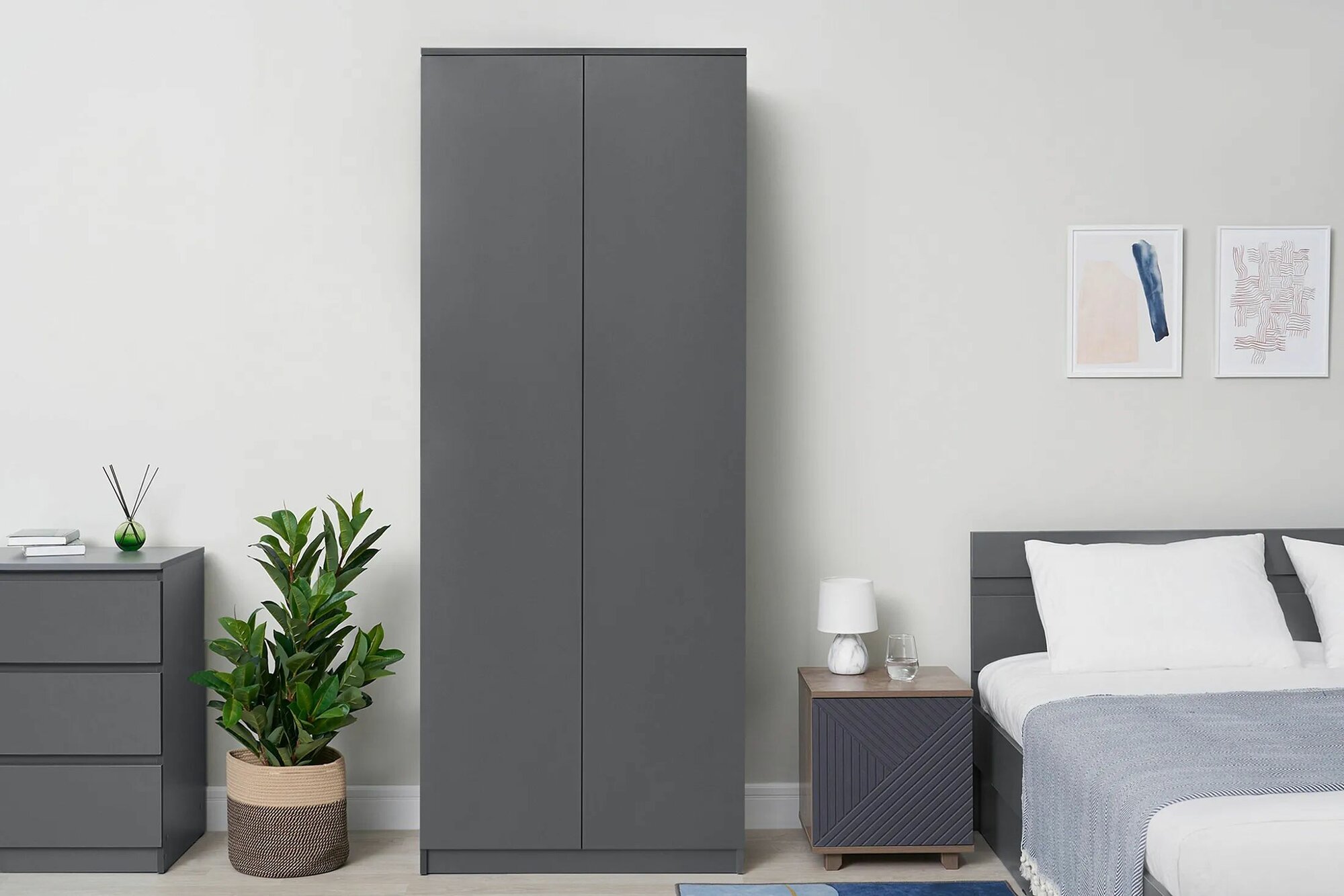 Шкаф распашной 2-х створчатый Челси 80см_Графит, графит_