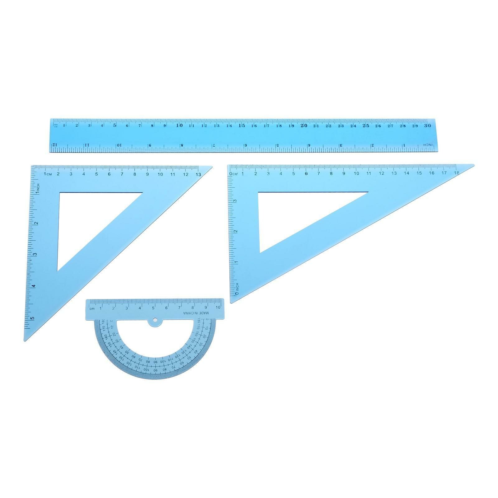 Набор чертёжный 4 предмета (линейка 30 см, угольник 19 см/ 30°, угольник 13 см/ 45°, транспортир) микс